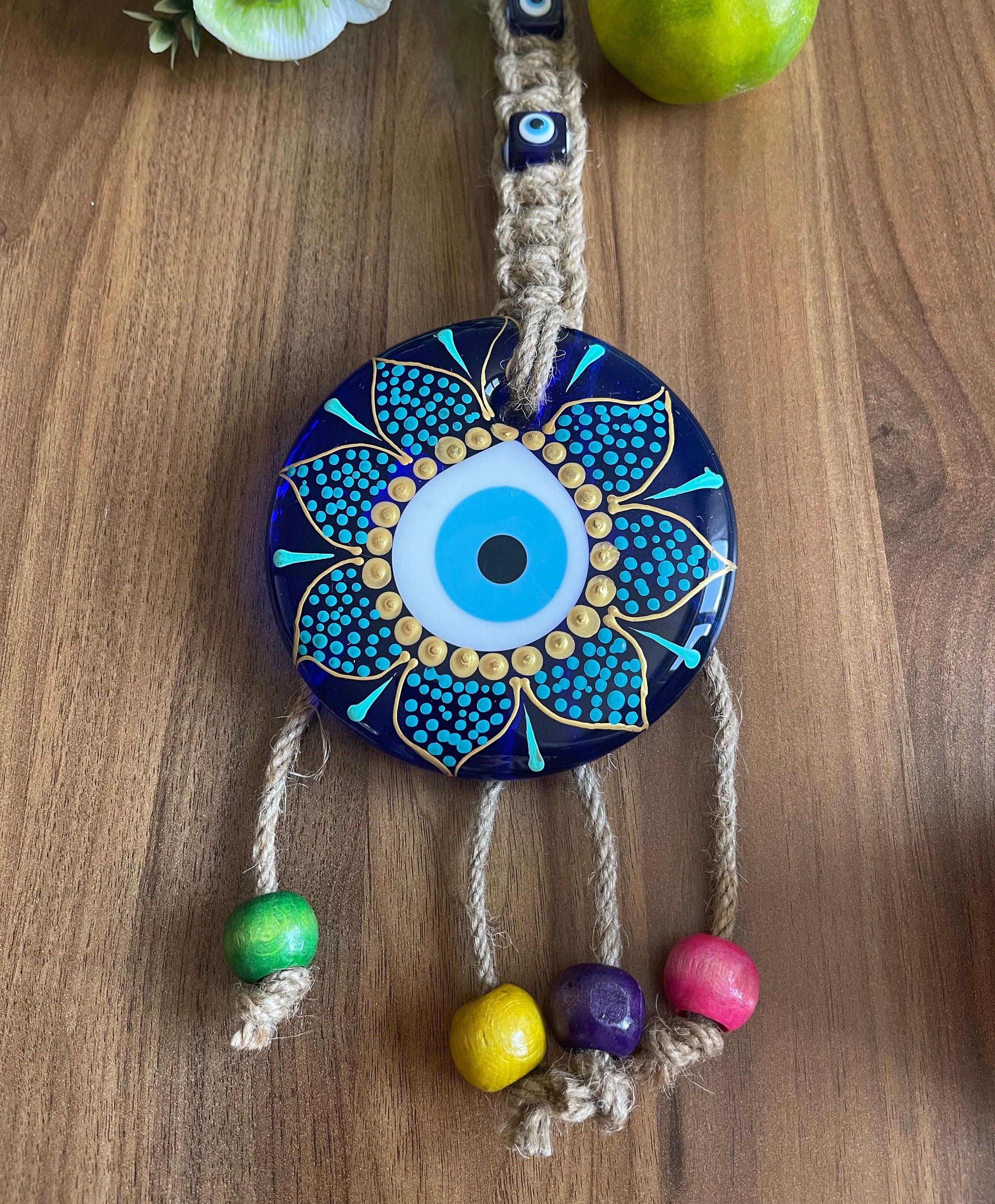 Ward off Evil Eye Home Protection, Glass Wall Art, Macrame Evil Eye ...