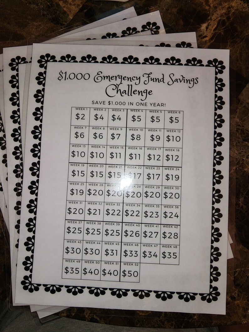 One Thousand Dollar Emergency Fund Savings Challenge Save One Thousand ...