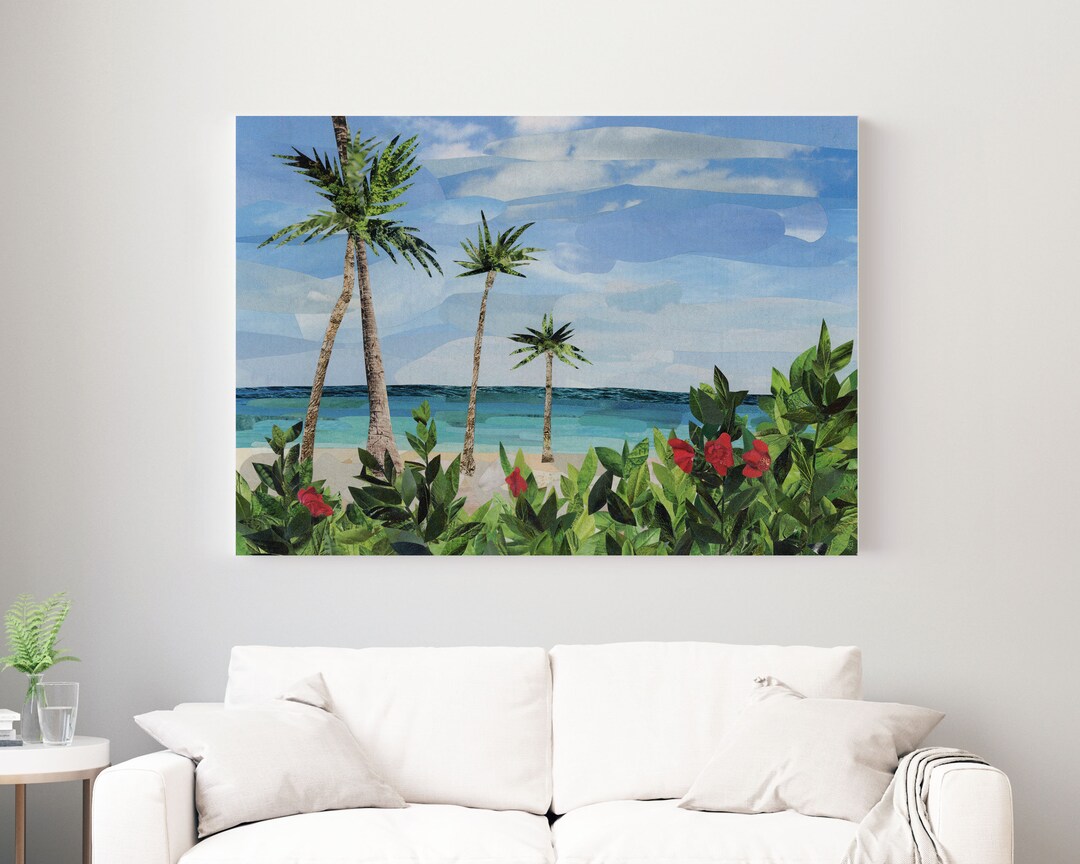 Tropical Palm Tree Collage Art Print or Canvas | Caribbean Beach House ...