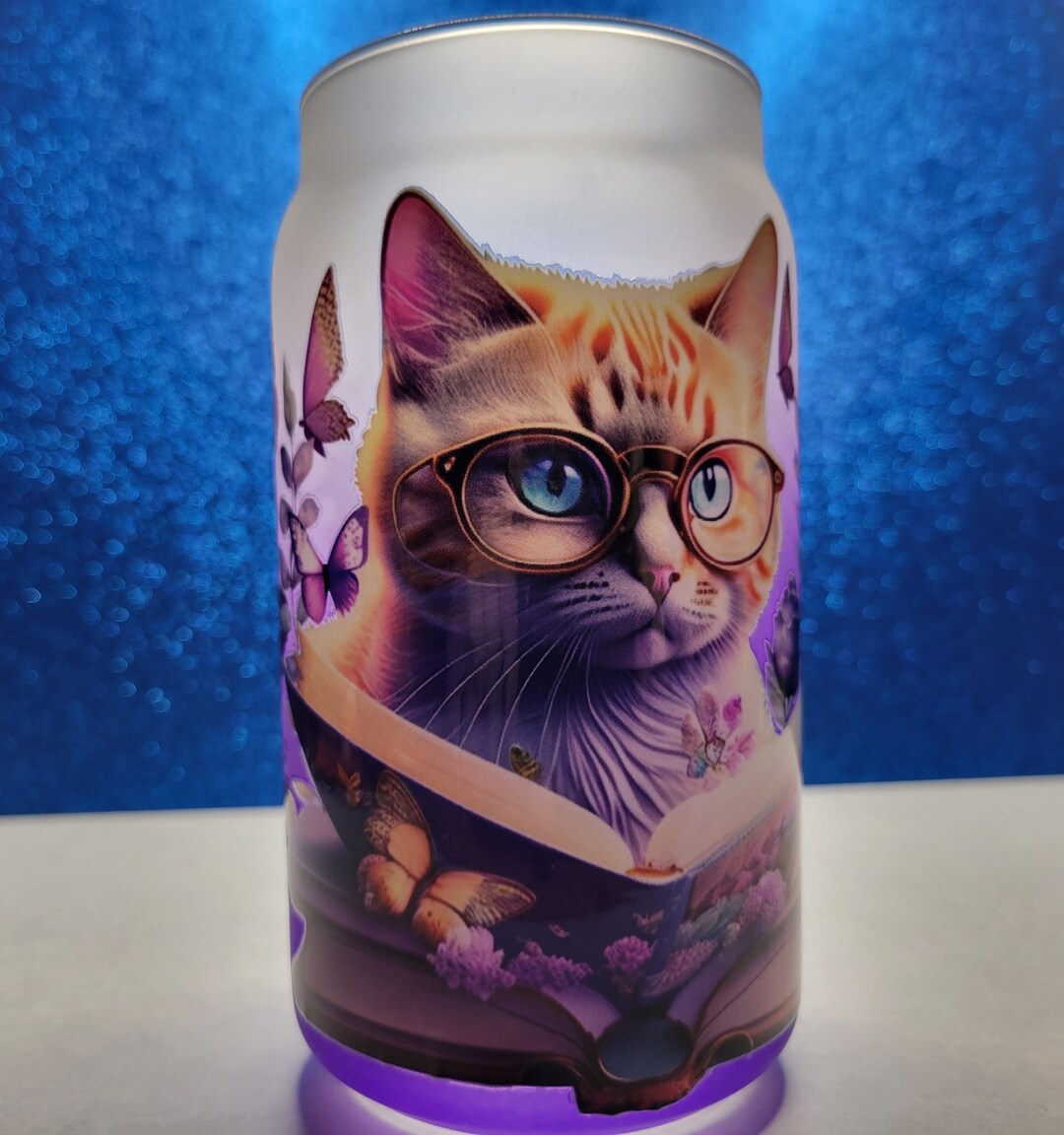 16 Oz studious Cat Glass Cup - Etsy