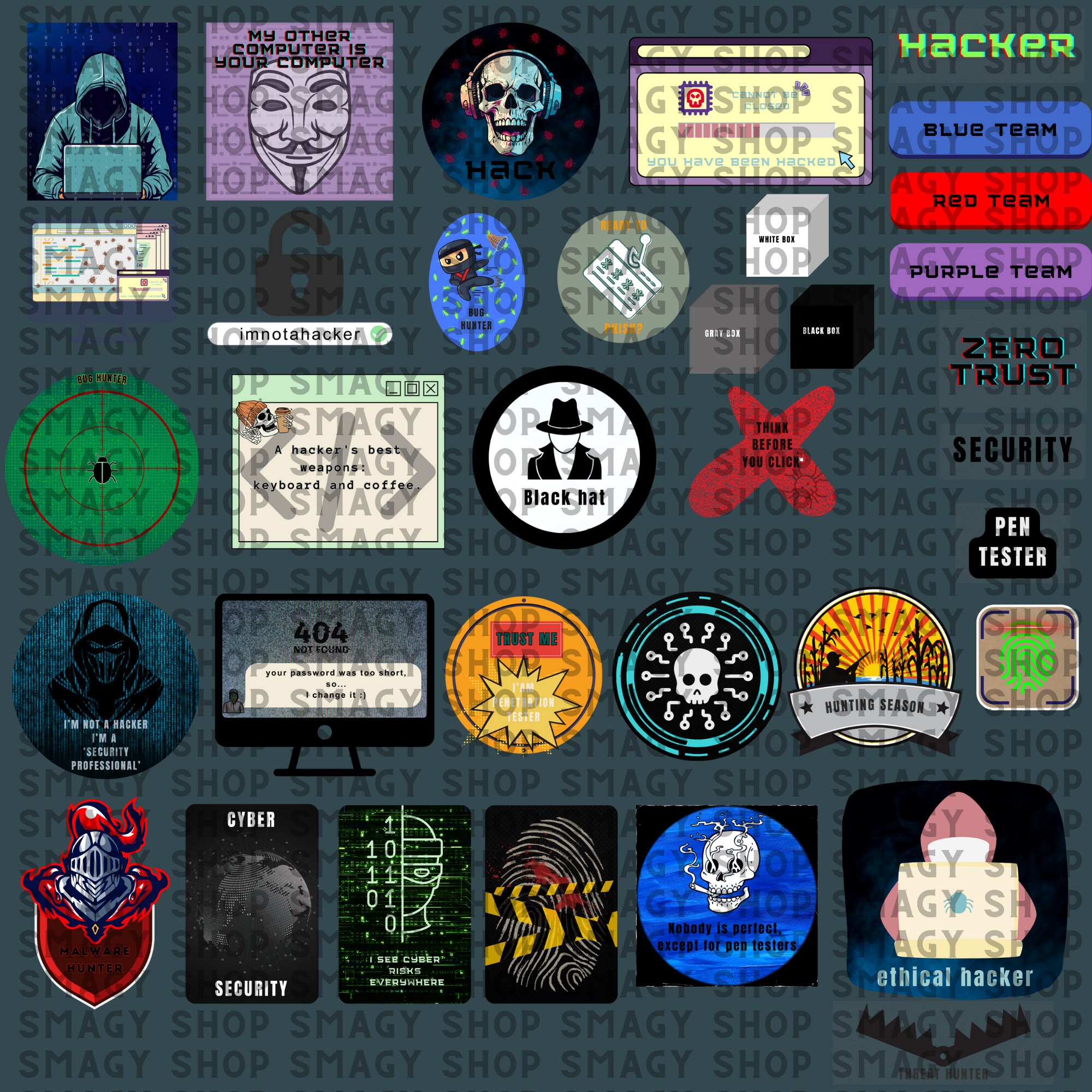 37 Cyber Security and Hacker Sticker Sheets: Ethical Hacker, Computer ...