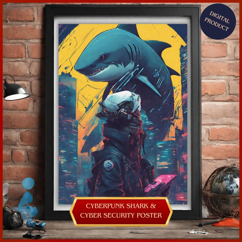Cyberpunk Shark & Cyber Security Poster Cyberpunk Security Bundle: Hack ...