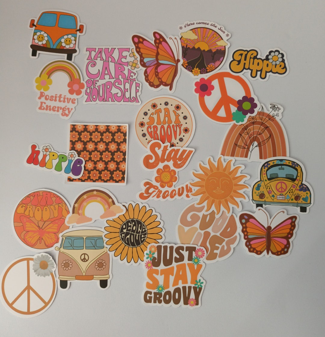 Random Sticker Pack Hippie Themed Peace Camper Flower Orange Laptops ...