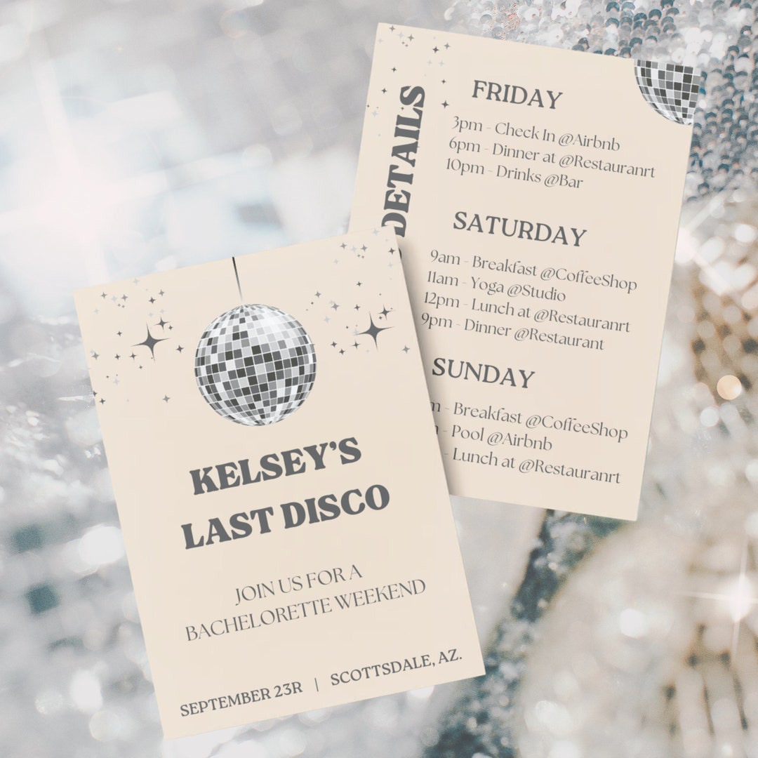 Last Disco Bachelorette Party Invitation and Itinerary Disco Themed ...