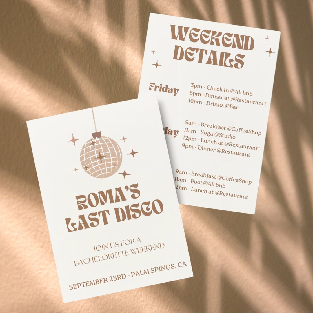 Last Disco Bachelorette Party Invitation and Itinerary Disco Themed ...