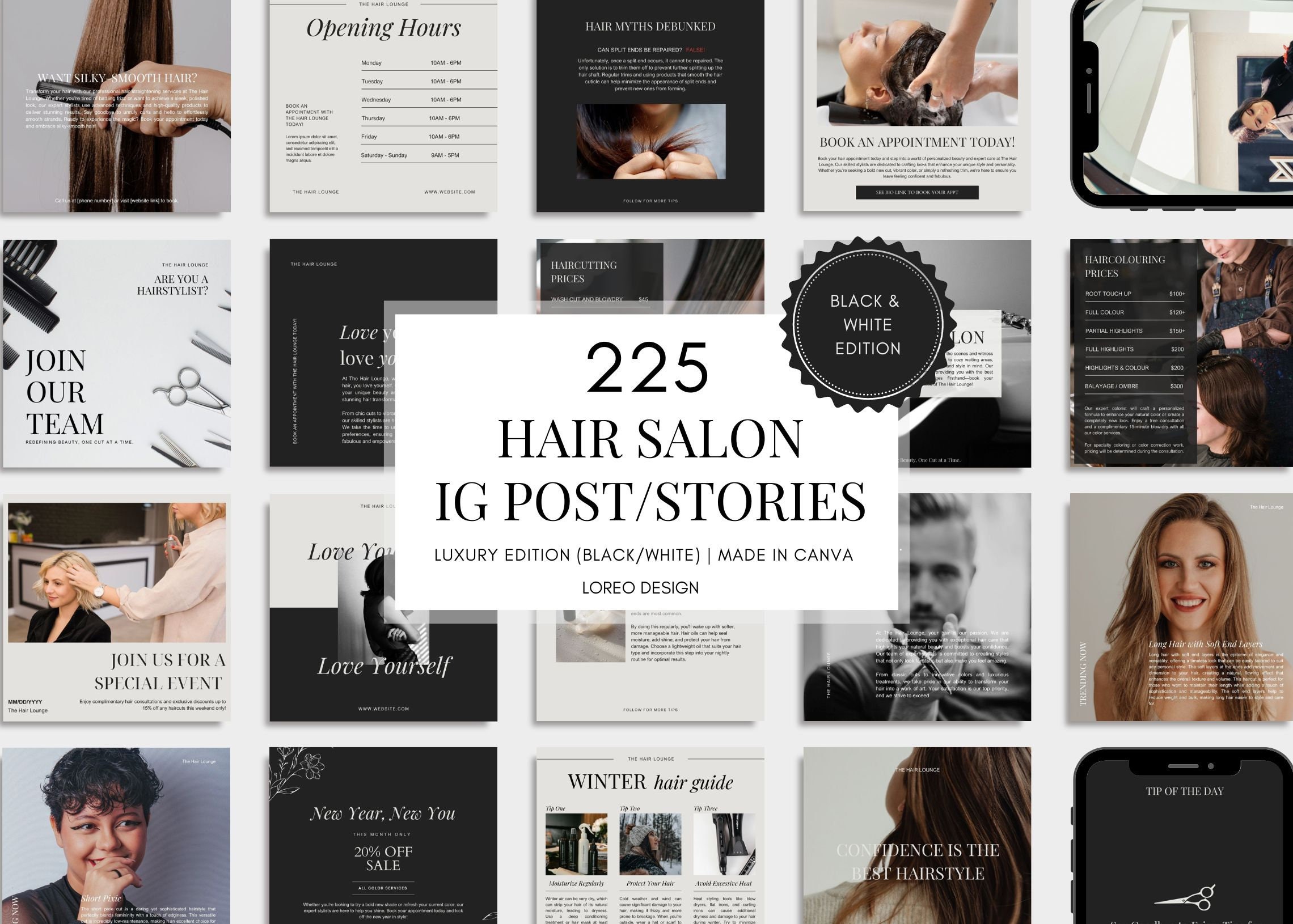 225 Hair Salon Instagram Templates Hairstylist Hairdresser Posts Luxury ...