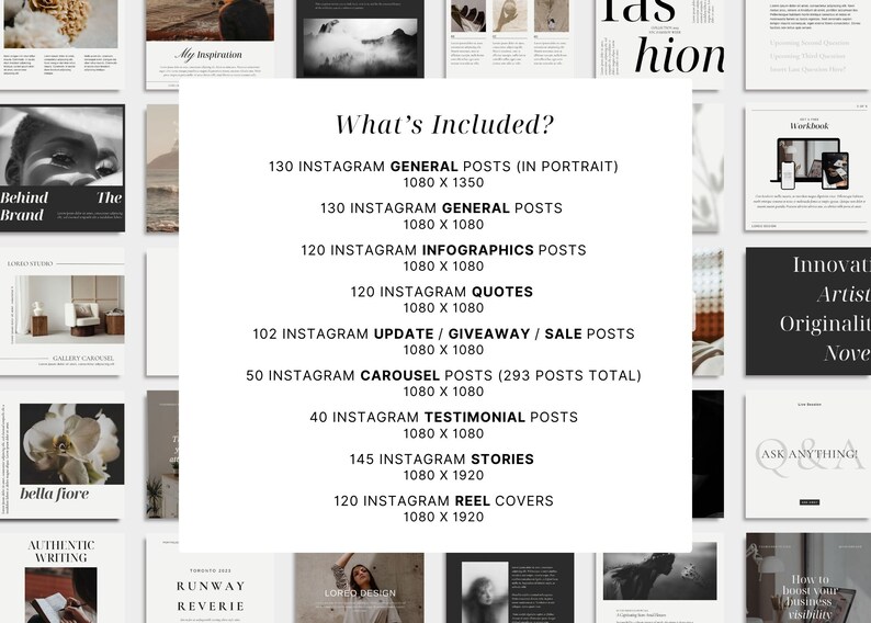 1200 Instagram Templates Aesthetic Modern Minimal Neutral Black & White ...