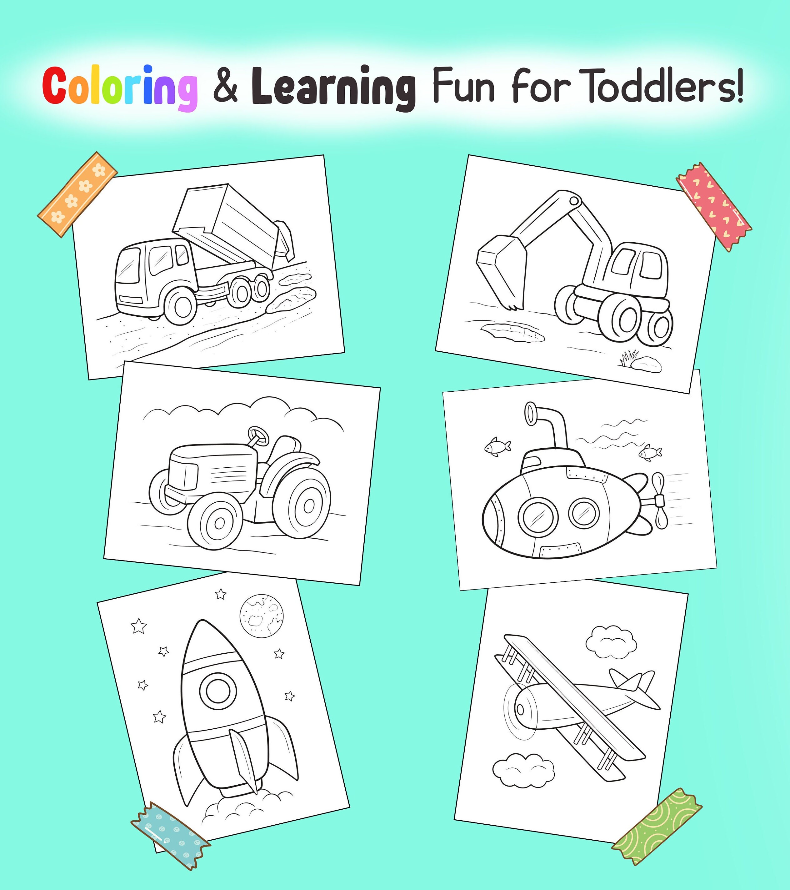 Printable Vehicles Coloring Pages for Toddlers - Etsy