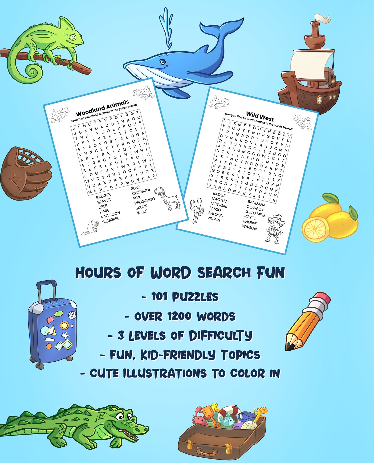 101 Printable Word Search Puzzles for Kids Ages 6-8 - Etsy