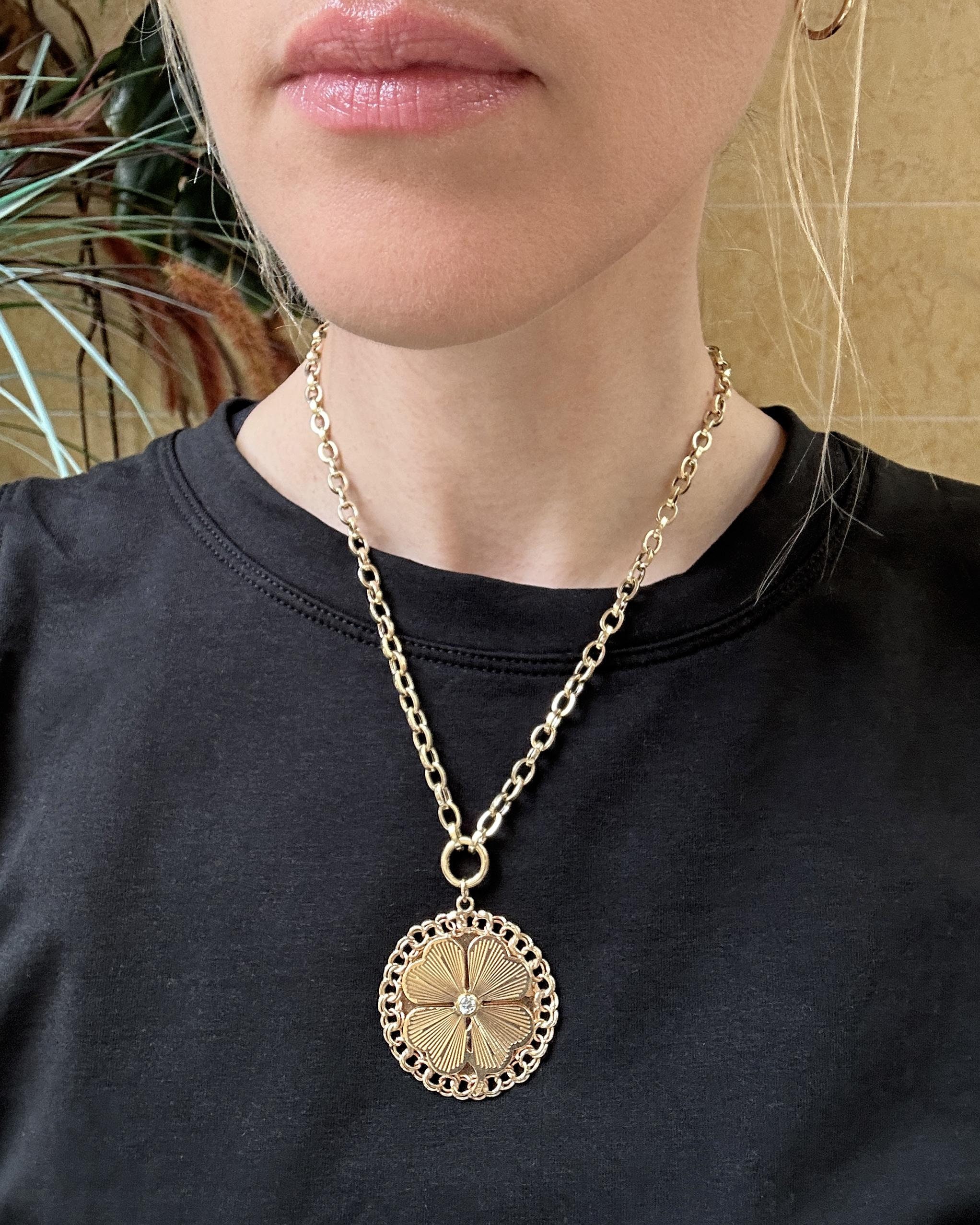 Vintage Engine Turned Diamond Clover 14k Gold Charm - Etsy