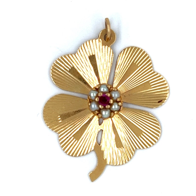 Vintage Pearl and Ruby Clover 14k Gold Charm - Etsy