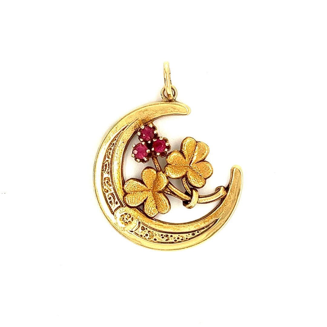 Victorian Ruby Clover Moon 14k Gold Pendant - Etsy