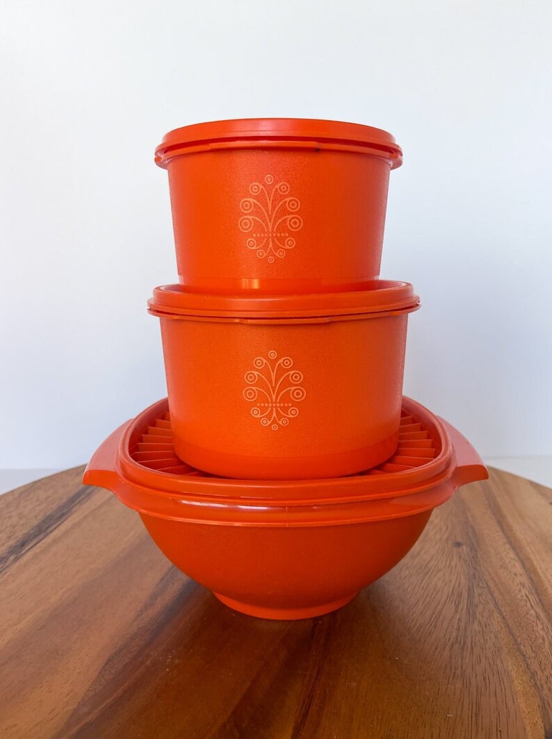 Vintage Orange Tupperware Servalier Canisters, Harvest Orange ...