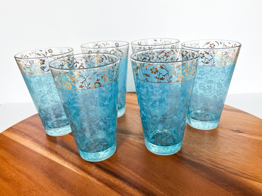 Set of 6 Cerve Ware Turquoise and Gold Italian Vintage Glasses - Etsy