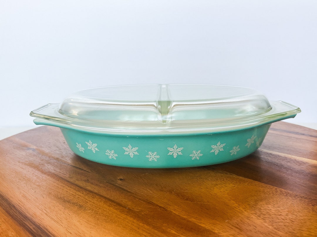 Vintage Pyrex Blue Snowflake Divided Casserole Dish, #063, 1 1/2 Quart ...