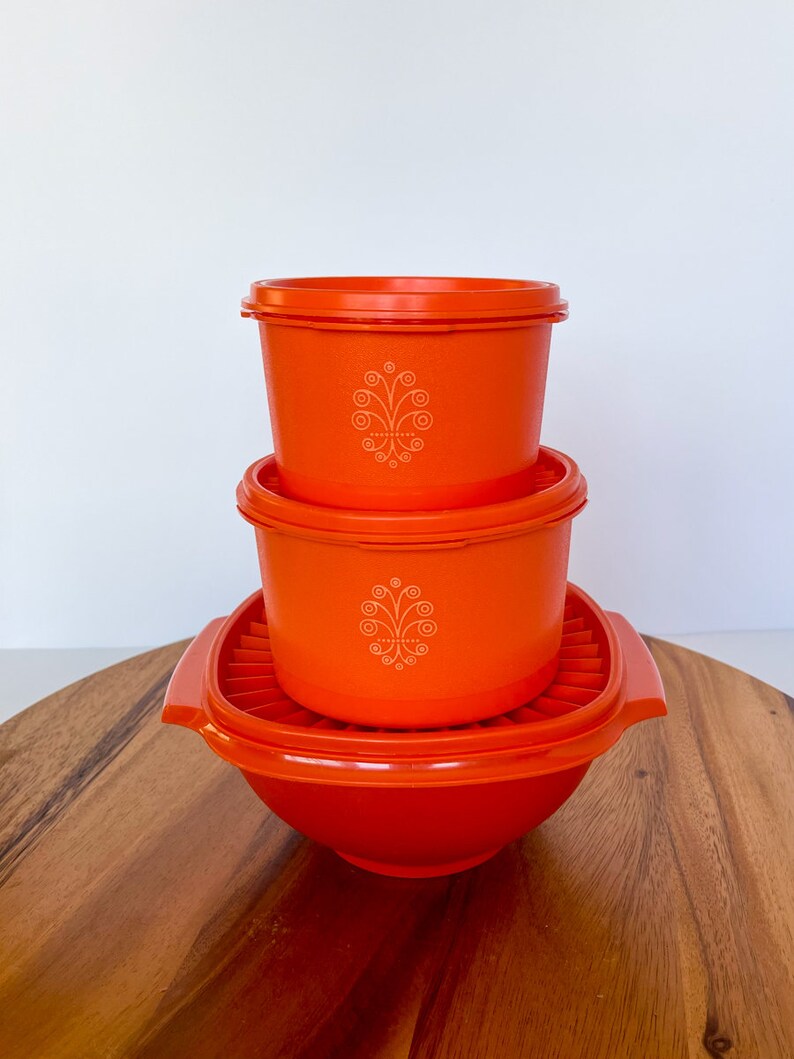 Vintage Orange Tupperware Servalier Canisters, Harvest Orange ...