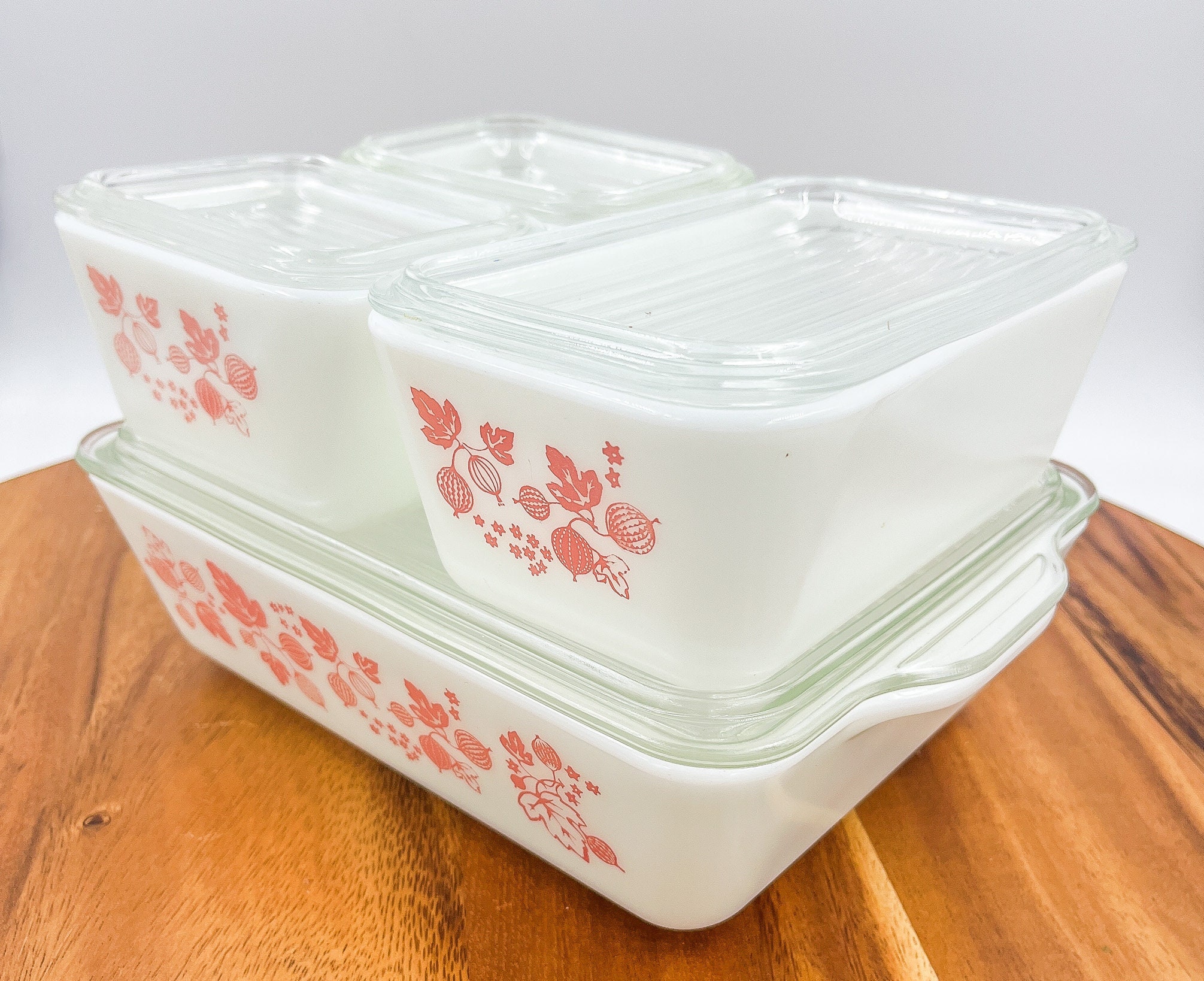 Pink Gooseberry Refrigerator Set, Rare Vintage Pyrex, 501 502 503 ...