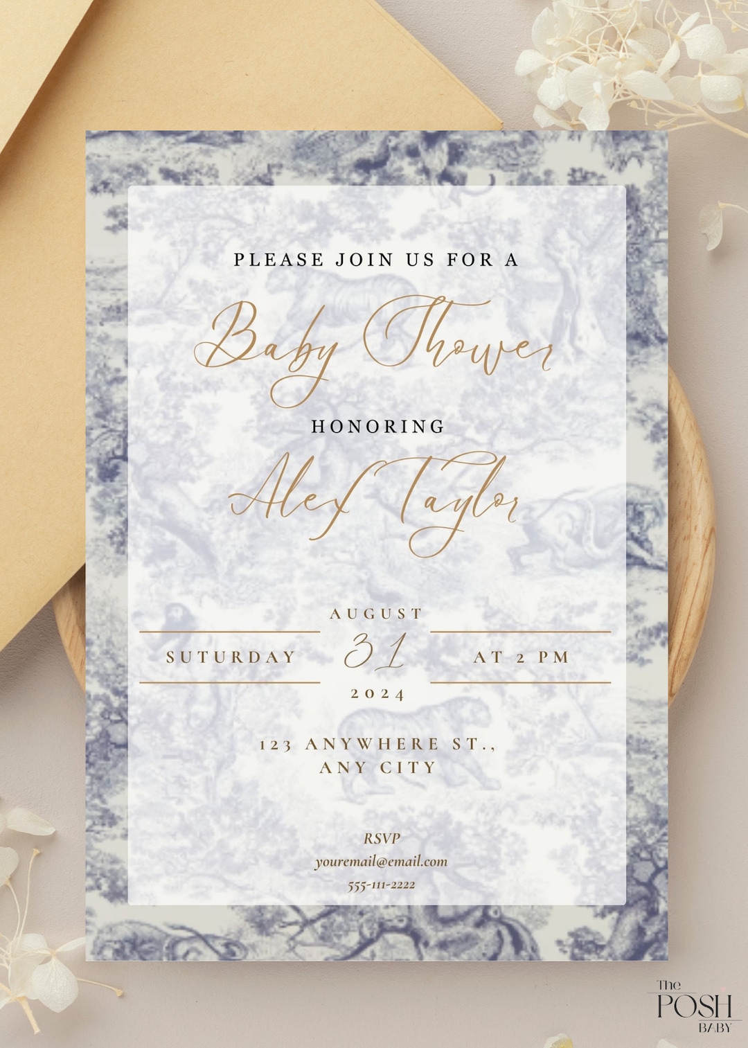 Editable Elegant Toile De Jouy Baby Shower Invitation Instant Download ...
