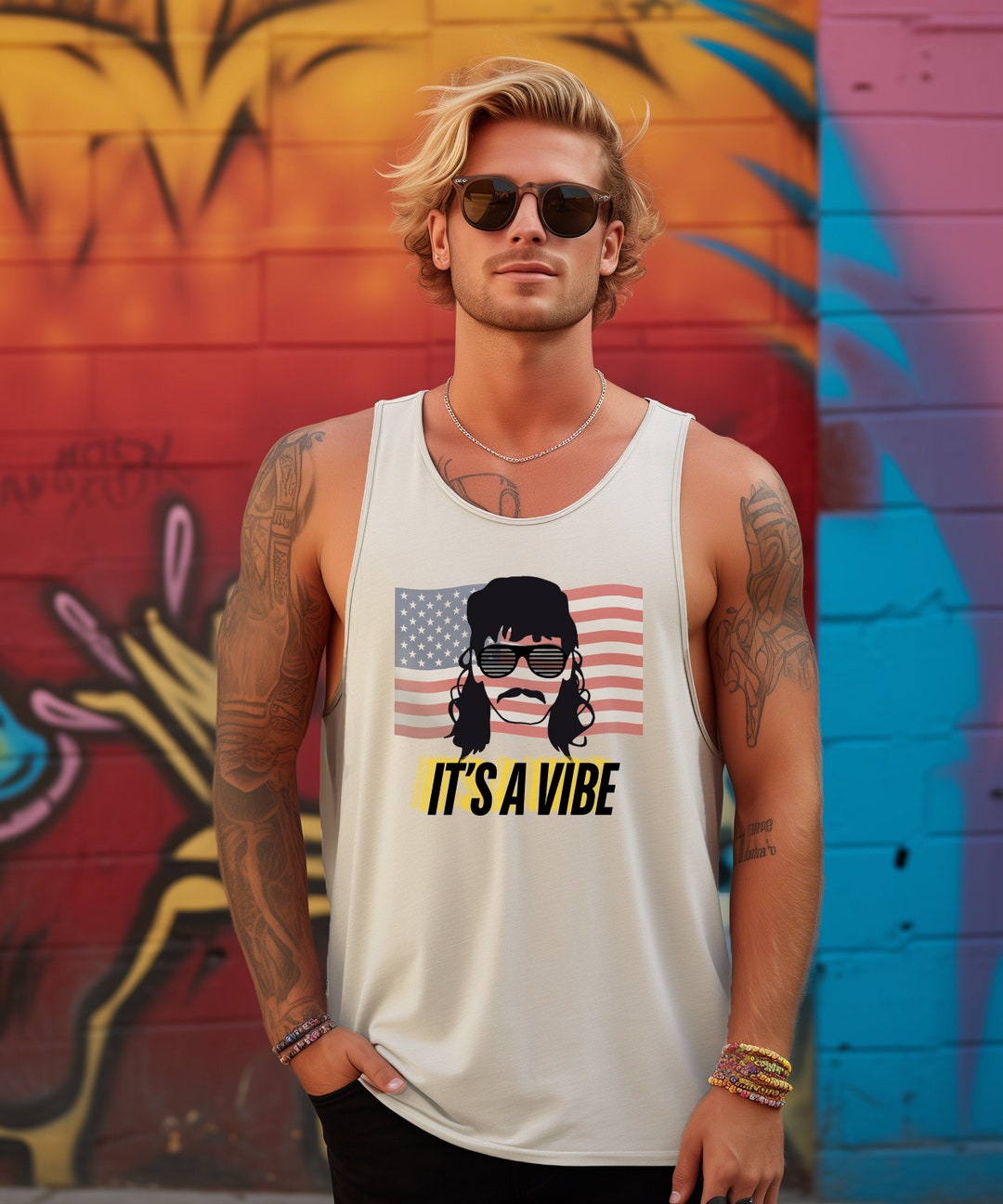 Mullet Flag 4th of July Tank Its a Vibe Funny July 4th Shirt Hipster ...