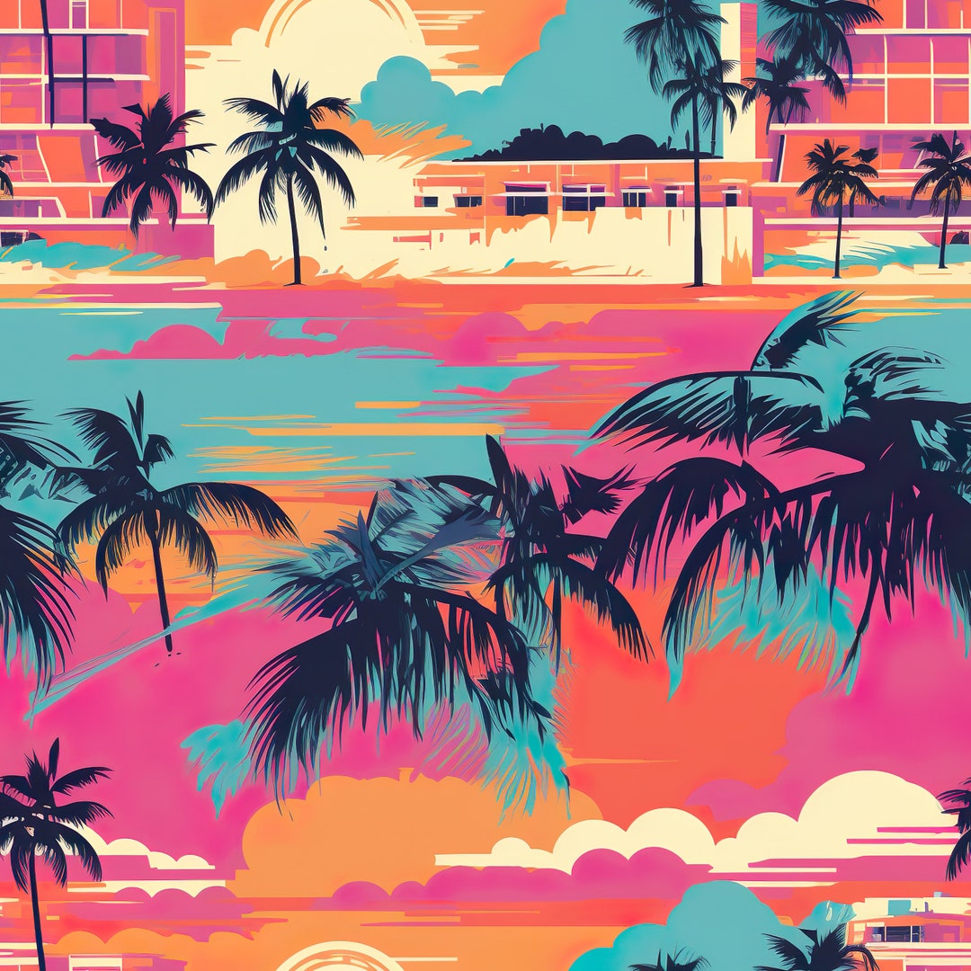 Miami Vice 80s Retro Seamless Pattern Digital Paper Background - Etsy
