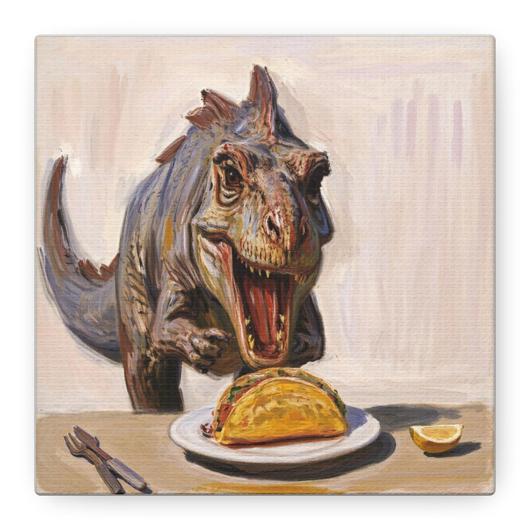 Tyrannosaurus Rex Eating Taco Wall Art Canvas - Etsy