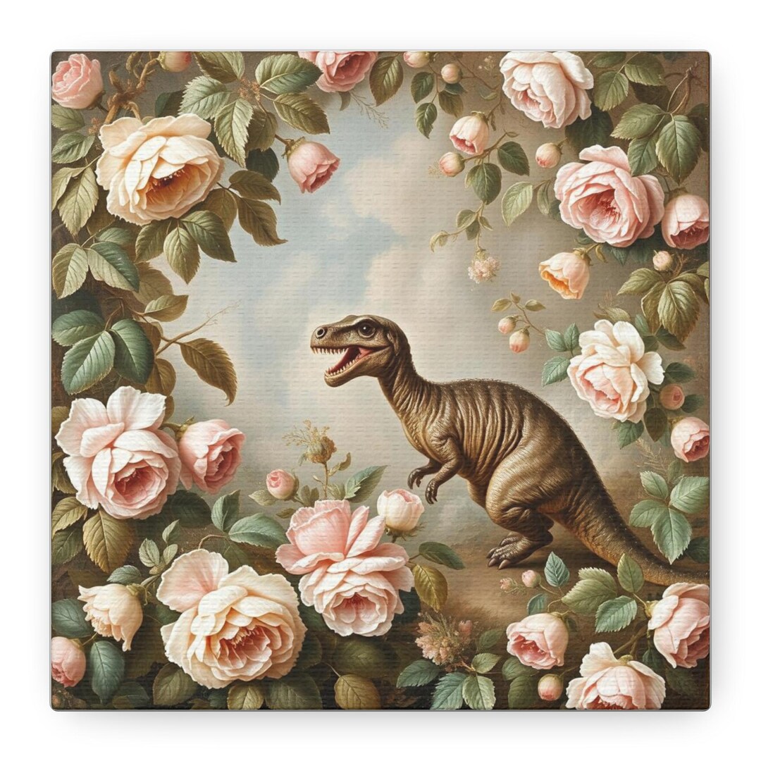 Victorian Floral Dinosaur Canvas - Etsy