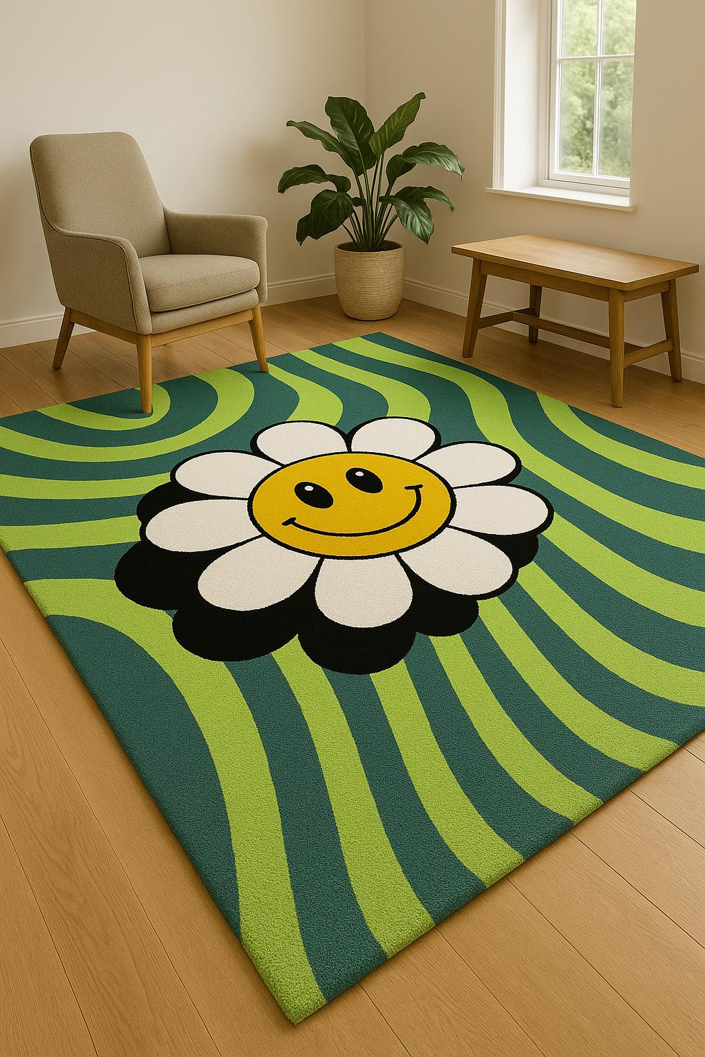 Handmade Smiley Flower Rug | Colorful Hand-tufted Carpet | Funky Wavy ...