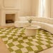 Wavy Checkerboard Wool Rug: Green Beige Hand-tufted Carpet Living Room ...