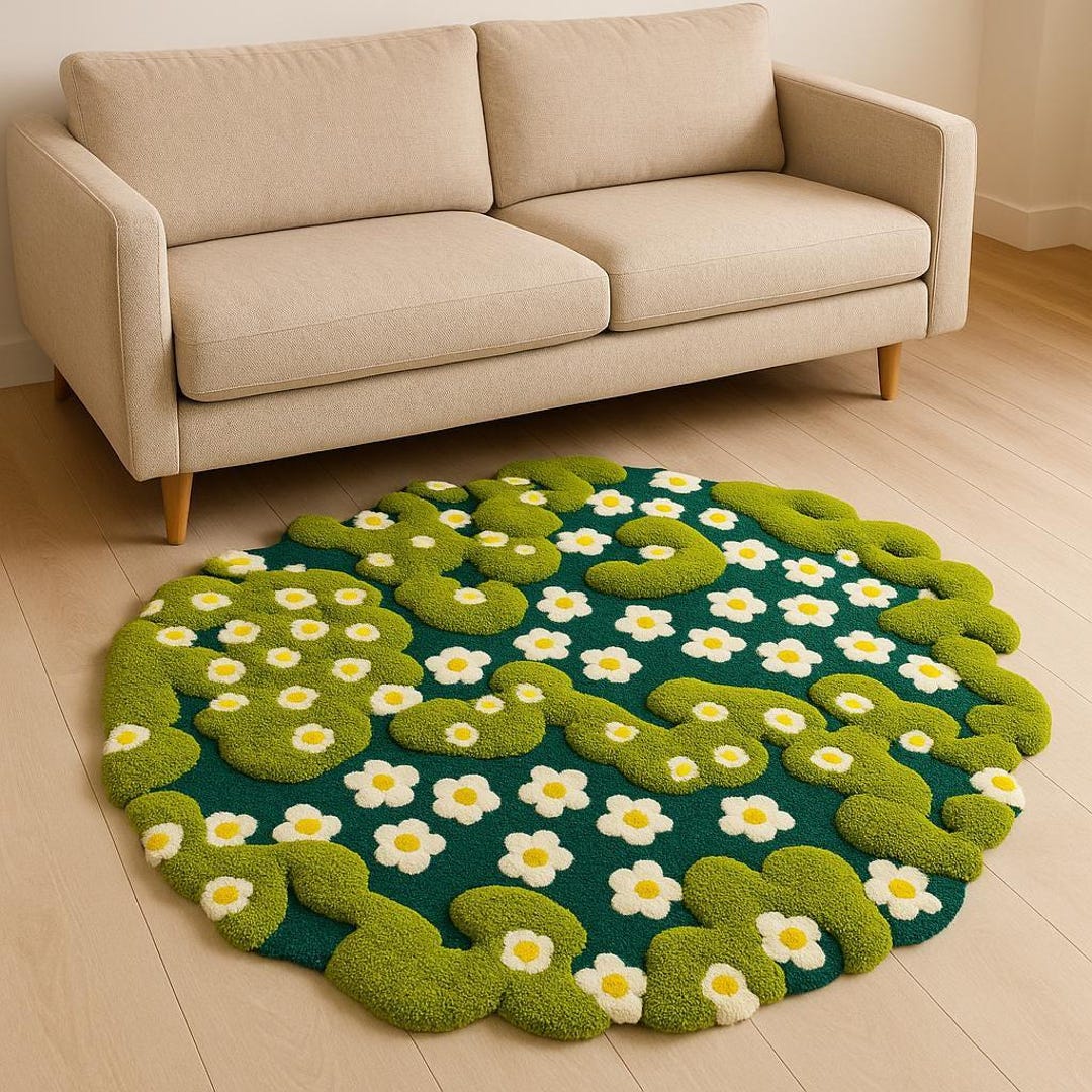 Hand-tufted Wool Flower Rug: Boho Cottagecore Daisy Carpet Living Room ...