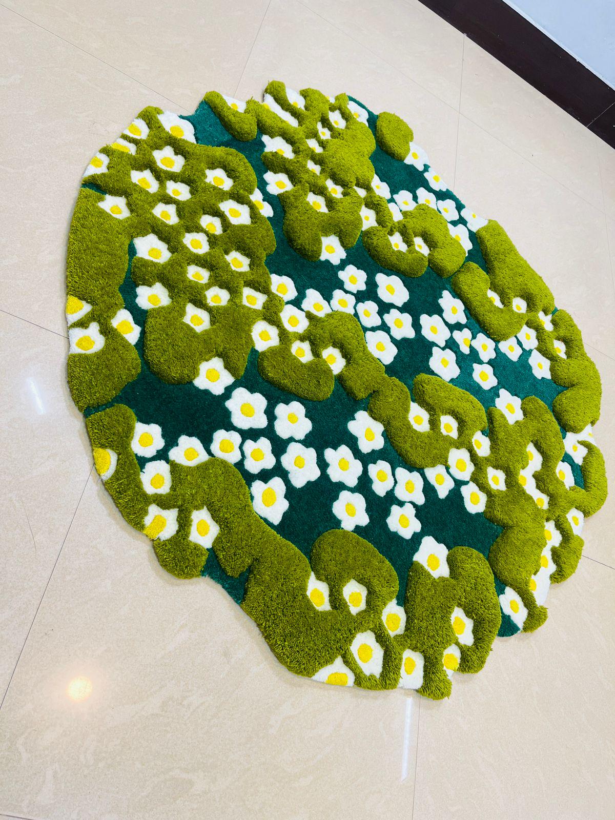 Hand-tufted Wool Flower Rug: Boho Cottagecore Daisy Carpet Living Room ...