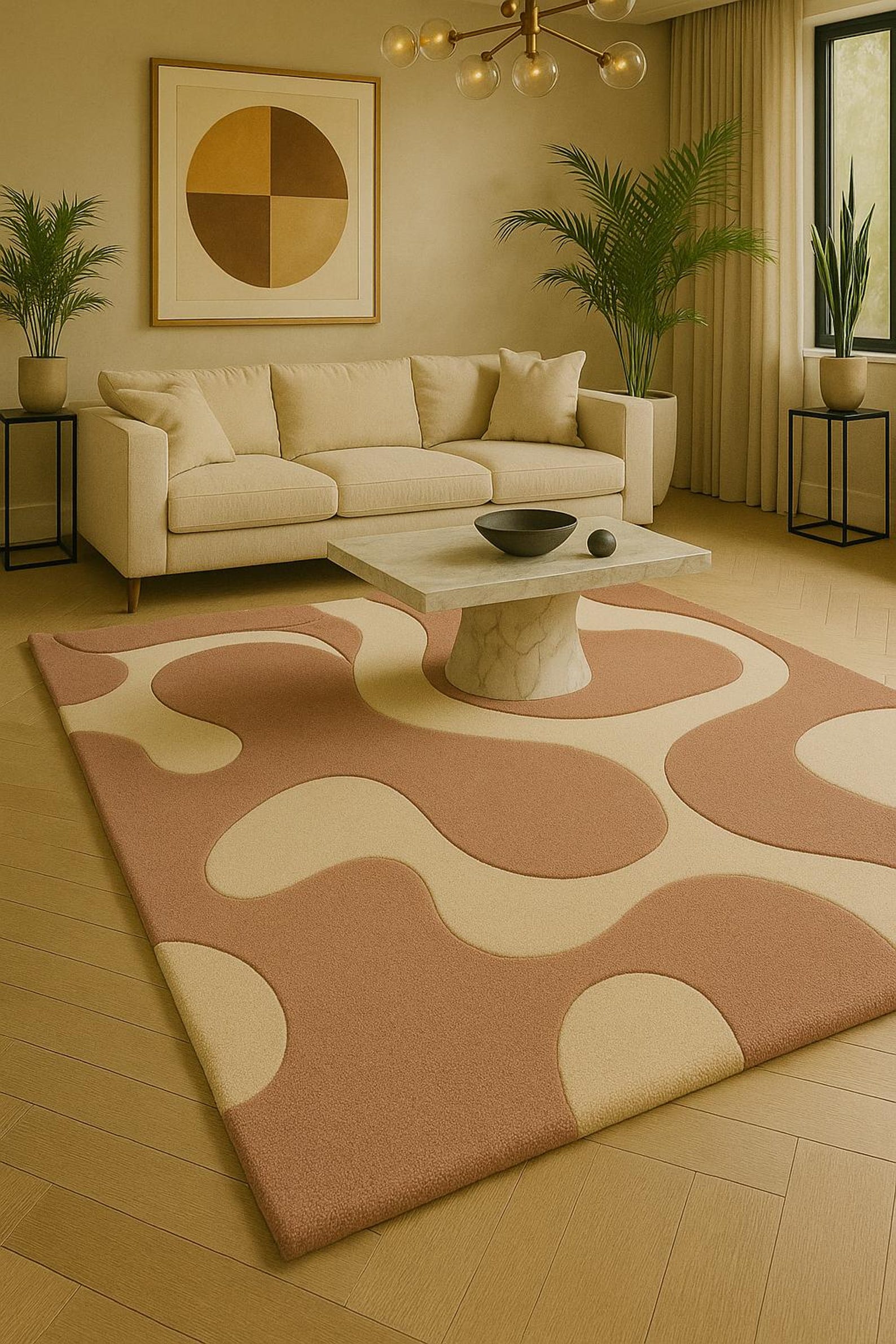 Hand Tufted Wool Wavy Rug: Retro 70s Orange & Beige Carpet - Etsy