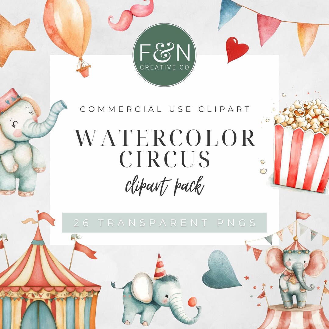 Watercolor Circus Clipart Pack, Circus Animal Clipart, Pastel Circus ...