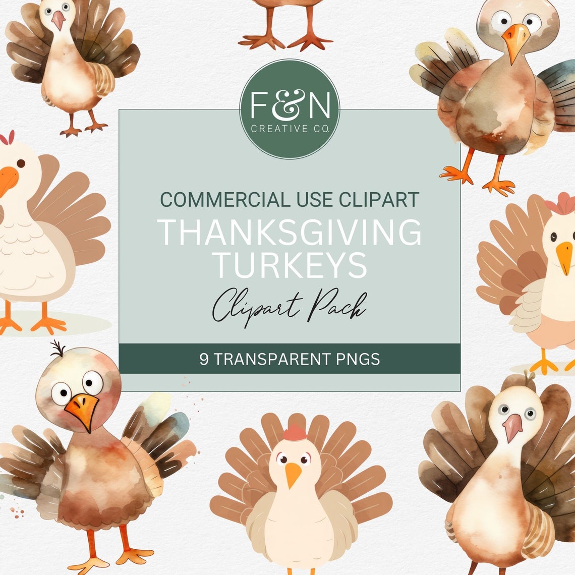Thanksgiving Turkey Clipart Watercolor, Turkey Clipart Flat Design ...
