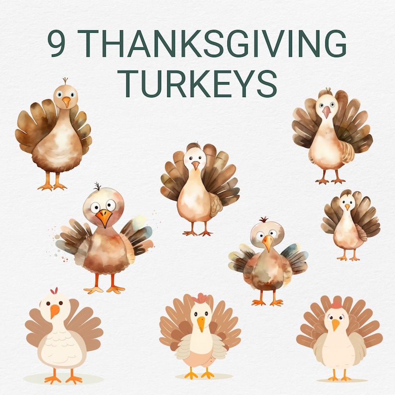 Thanksgiving Turkey Clipart Watercolor, Turkey Clipart Flat Design ...