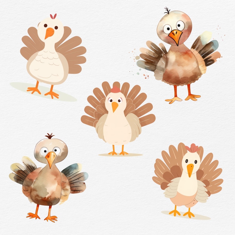 Thanksgiving Turkey Clipart Watercolor, Turkey Clipart Flat Design ...