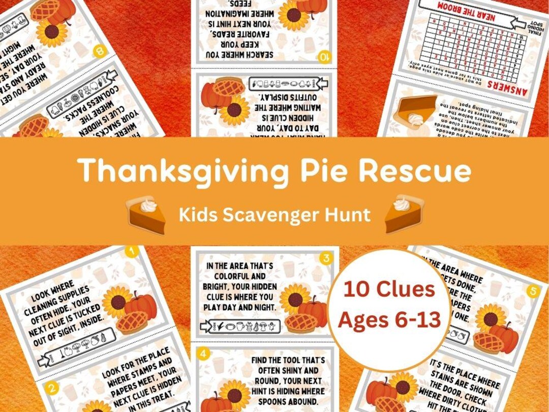 Thanksgiving Pie Rescue Scavenger Hunt: Kids Riddles (PDF) - Etsy