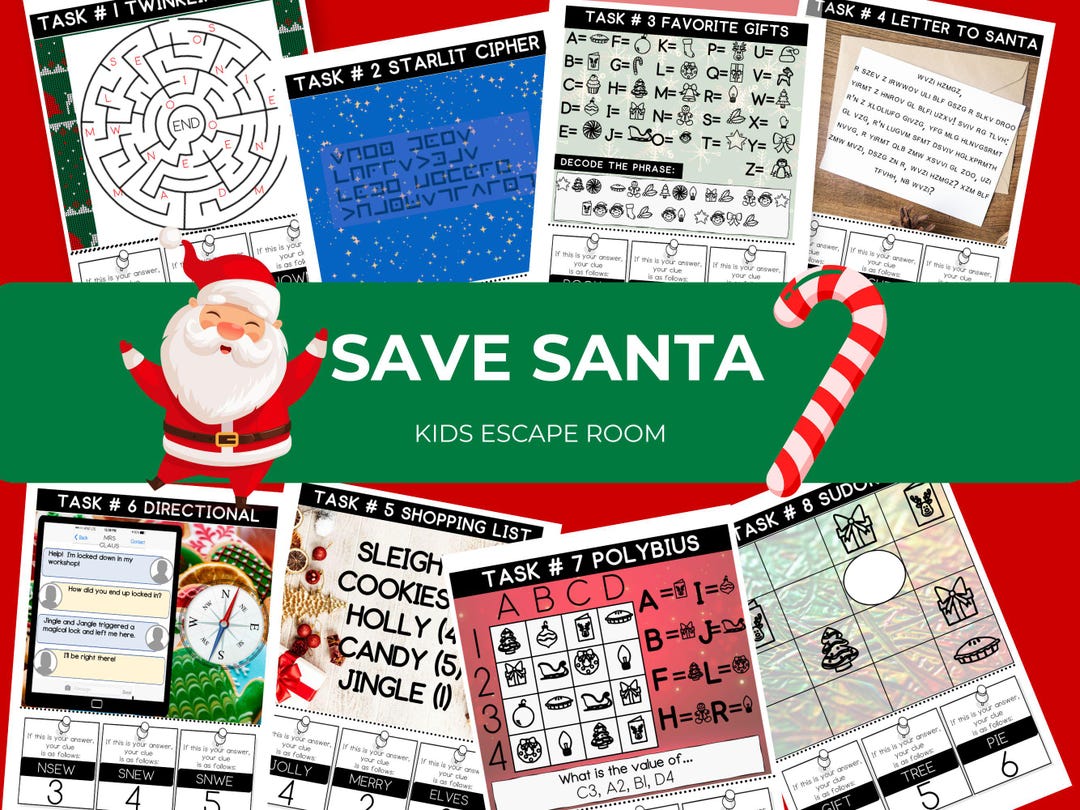 Save Santa Christmas Escape Room: Kids Printable Puzzle Game (ages 7-12 ...