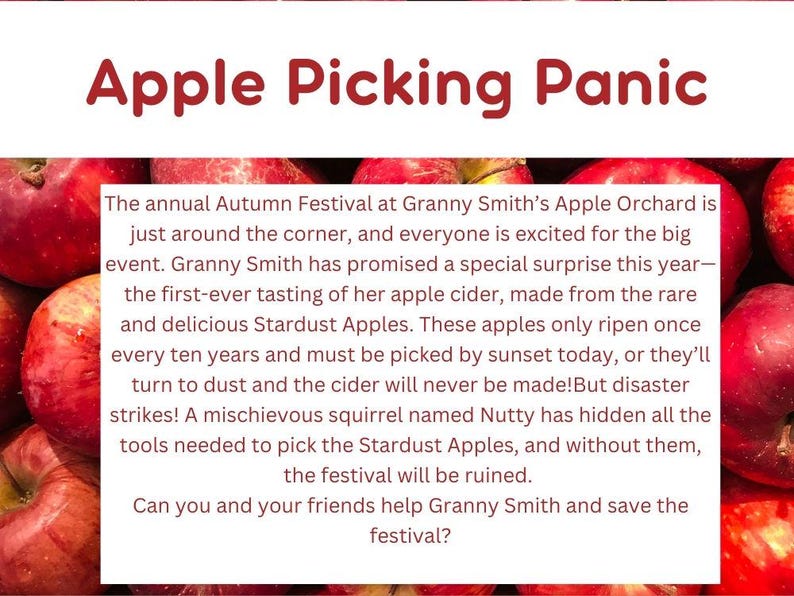 Escape Room for Kids - Apple Picking Panic - Fall Escape Room - Kids ...