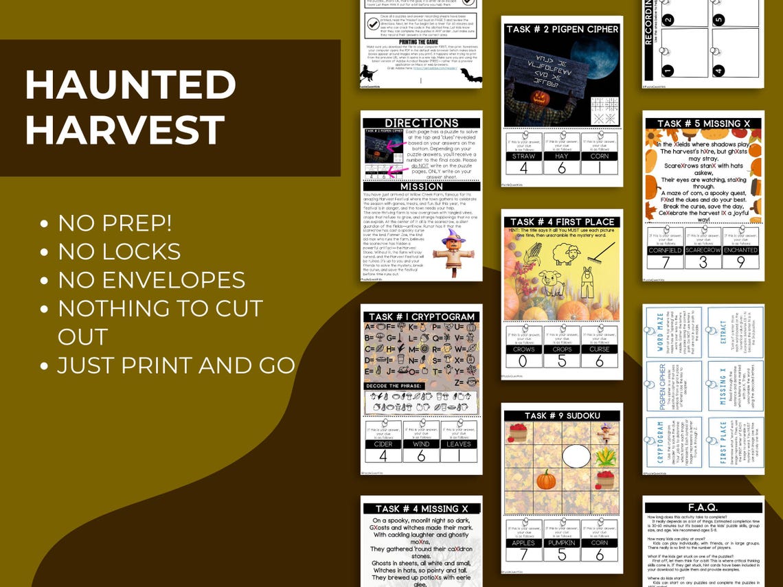 Haunted Harvest Escape Room for Kids: Fall Halloween Printable (ages 7 ...