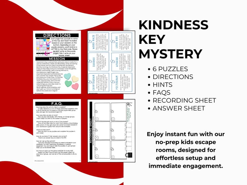 Valentine's Day Escape Room for Kids - Kindness Key Mystery - Ages 6-10 ...