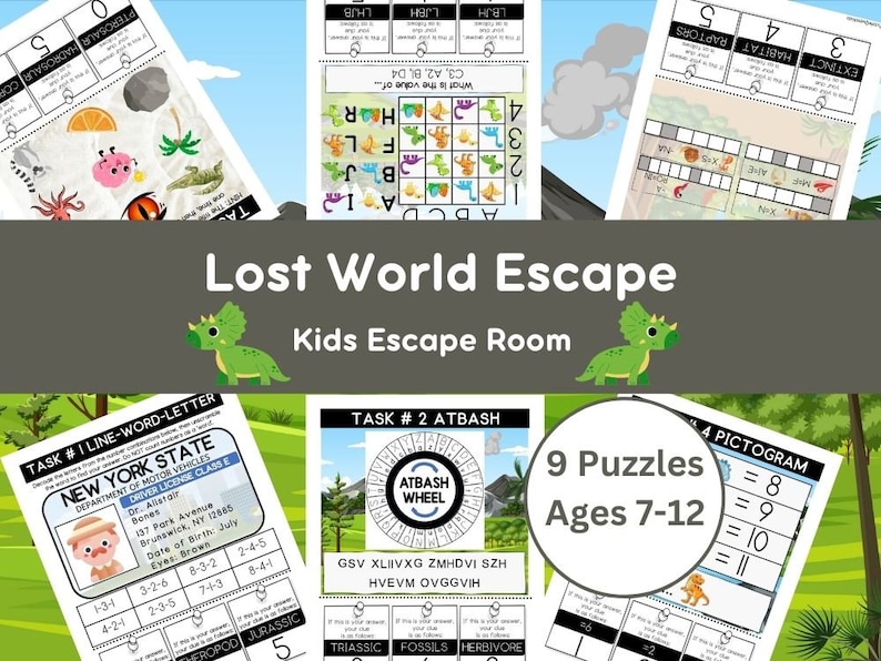 Dinosaur Escape Room Kit: Lost World Adventure, Ages 7-12 (printable ...