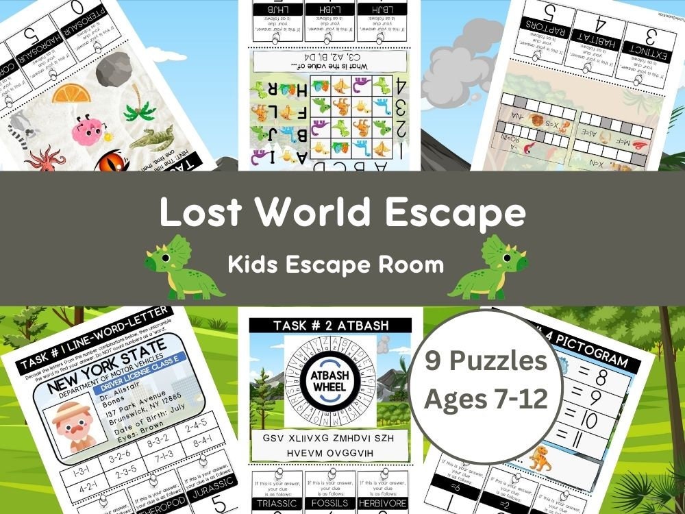 Dinosaur Escape Room Kit: Lost World Adventure, Ages 7-12 (printable ...