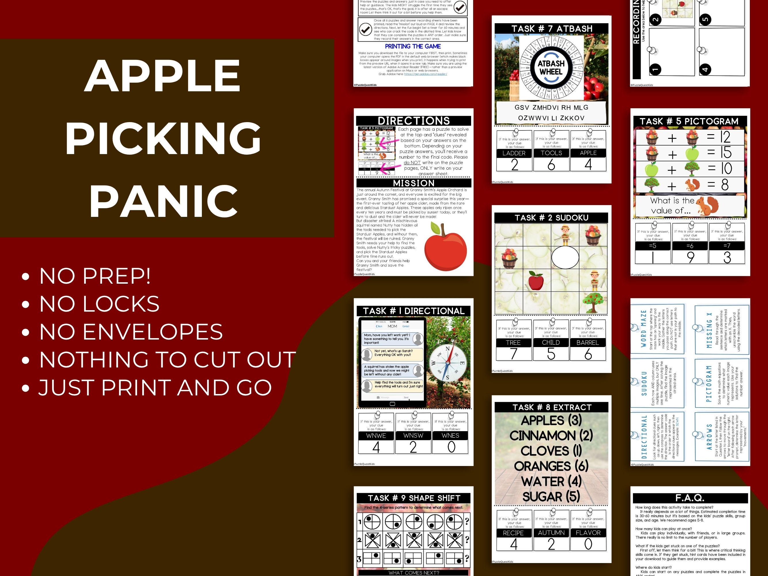 Apple Picking Panic Escape Room: Fall Printable Puzzle Game (PDF) - Etsy