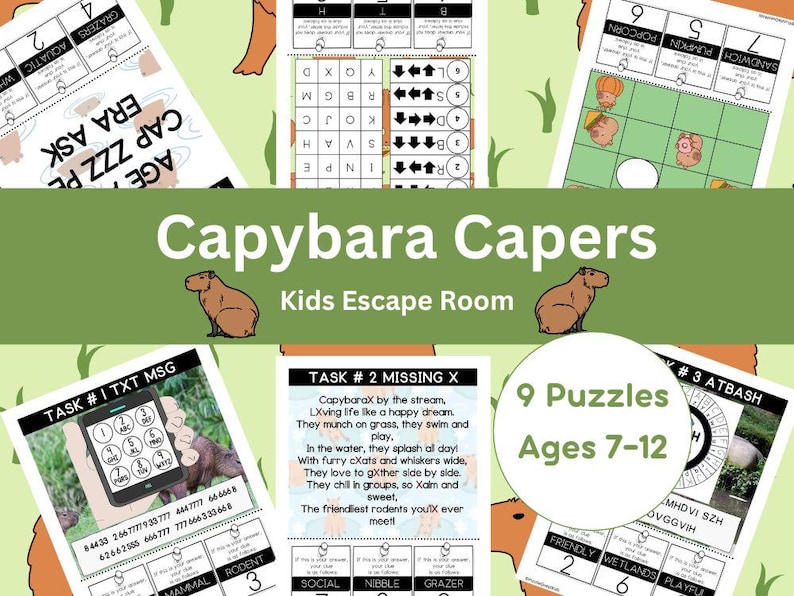 Capybara Capers Escape Room Kit: Kids Printable Party Game (ages 7-12 ...