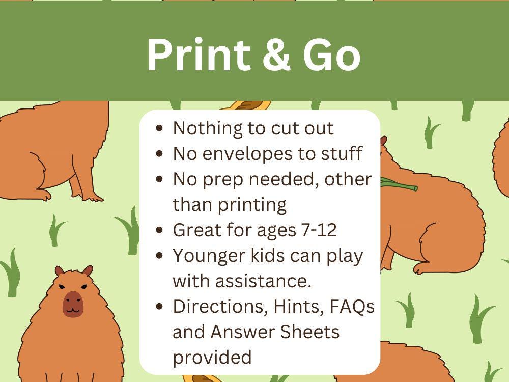 Escape Room for Kids - Capybara Capers - Kids Escape Room - Printable ...