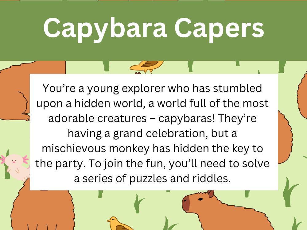 Capybara Capers Escape Room Kit: Kids Printable Party Game (ages 7-12 ...