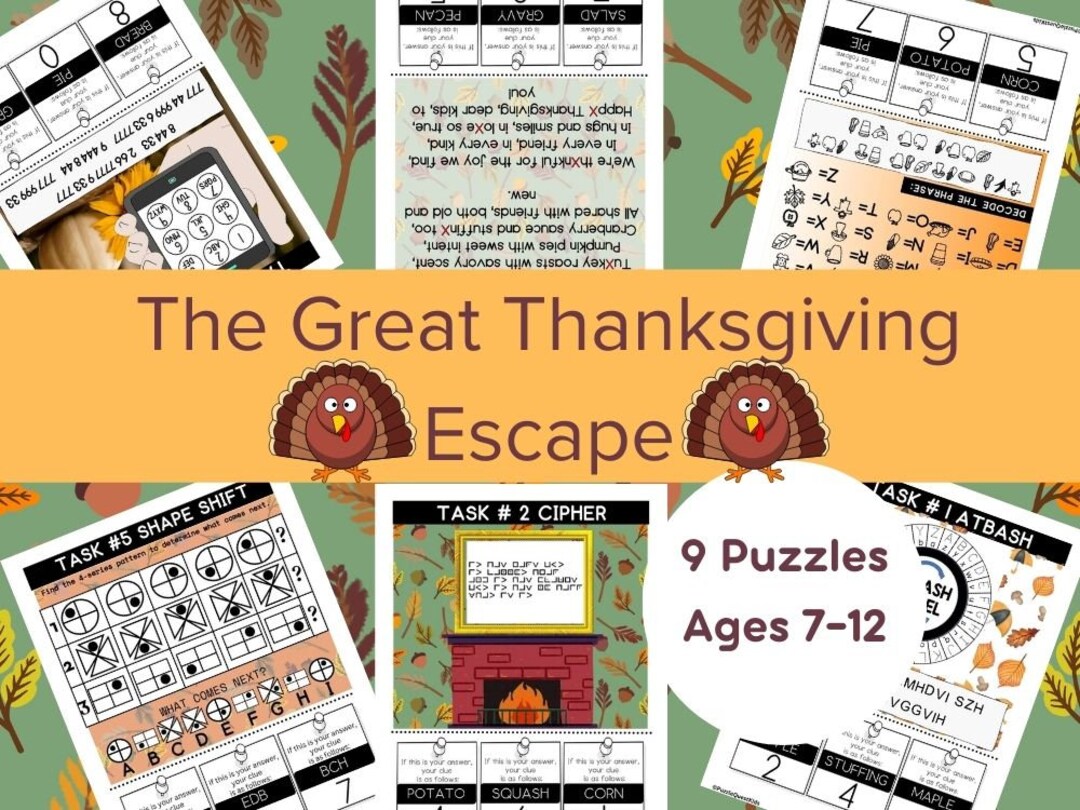 Escape Room for Kids - the Great Thanksgiving Escape - Ages 7-12 - Etsy