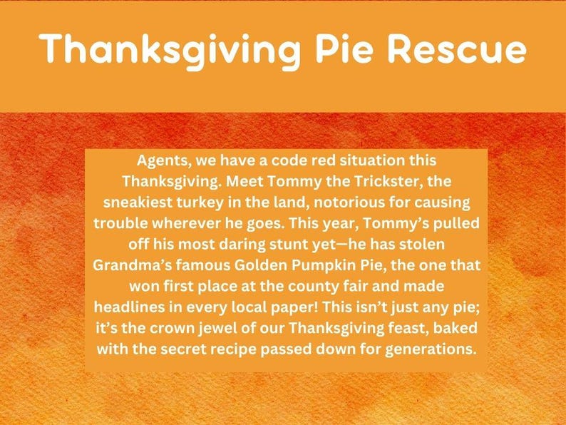 Thanksgiving Pie Rescue Scavenger Hunt: Kids Riddles (PDF) - Etsy