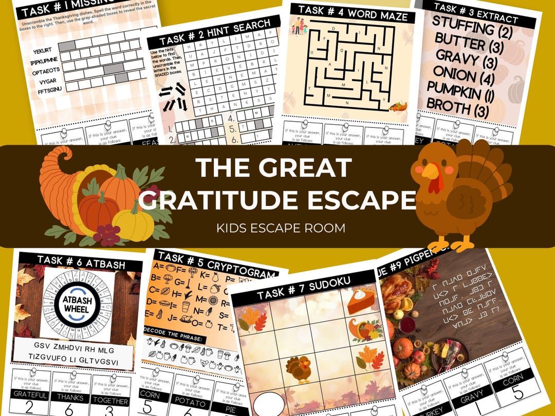 Thanksgiving Escape Room – Gratitude Feast Printable Game (ages 7-12 ...