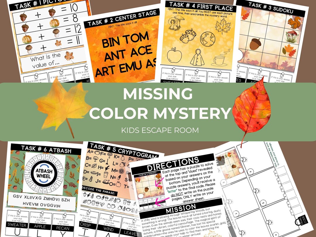 Fall Escape Room – Missing Colors Mystery, Ages 6-8 (printable) - Etsy